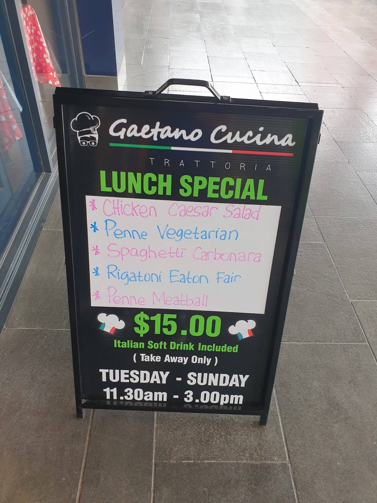 Menu at Gaetano Cucina restaurant, Eaton