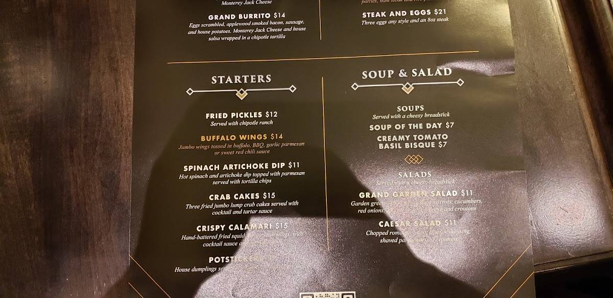 Menu at Grand Café restaurant, Durant, Choctaw Casino