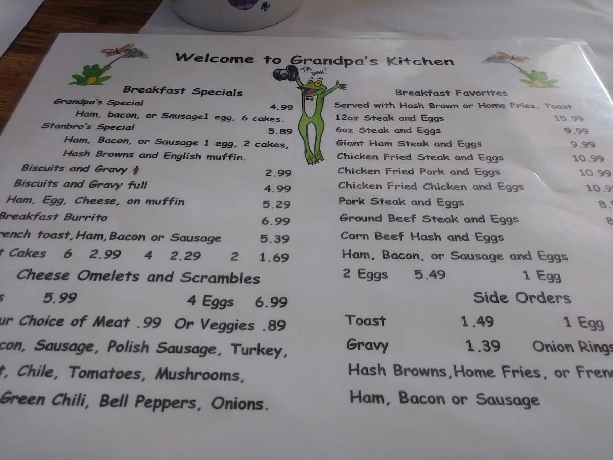 Menu at Grandpa's Kitchen restaurant, Kingman