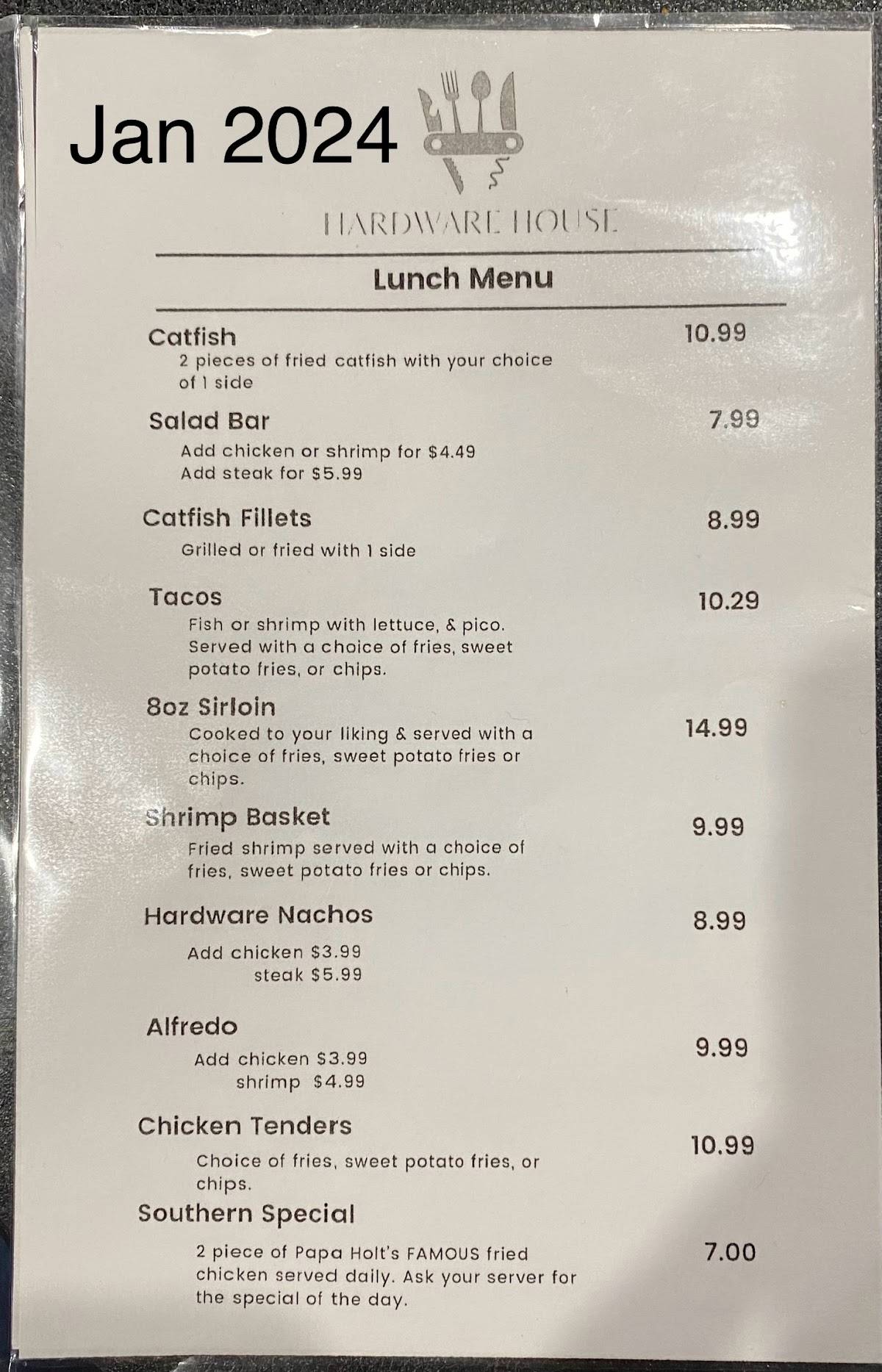 Menu at Hardware House restaurant, Douglas