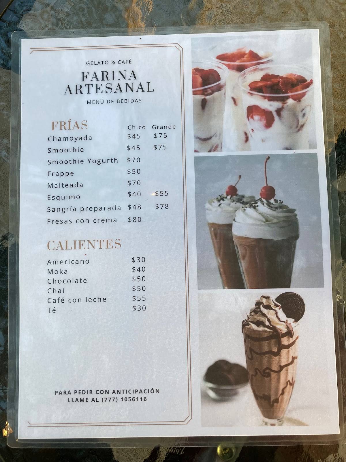 Menu at Farina Helado & Café, Temixco