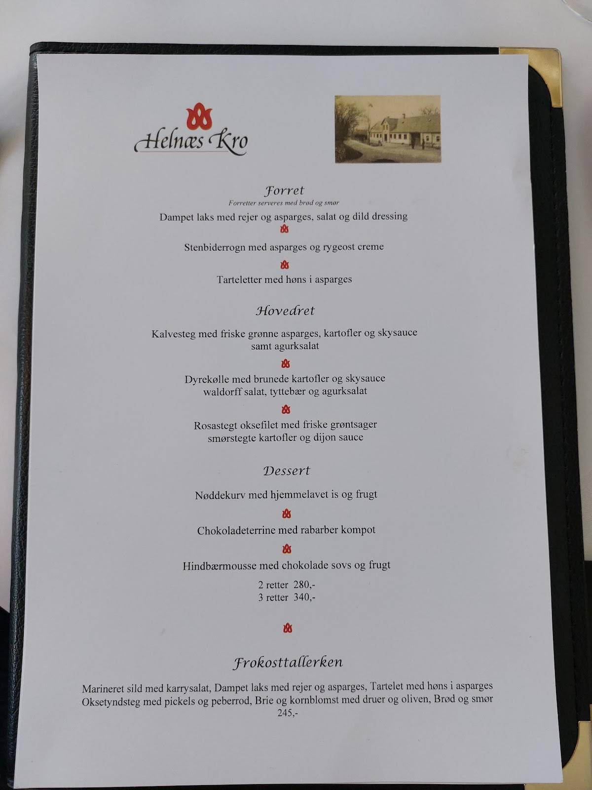 Menu at Helnæs Kro restaurant, Ebberup