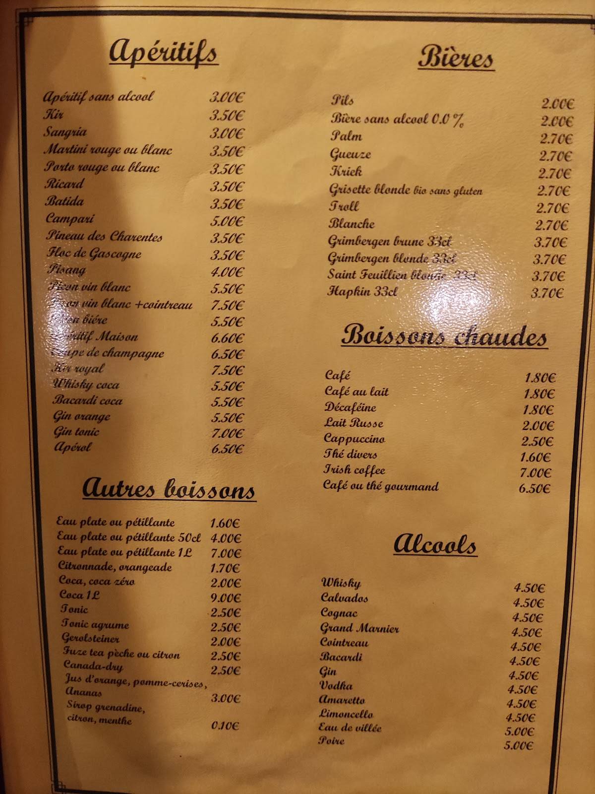 Menu at Restaurant Henri, Mons