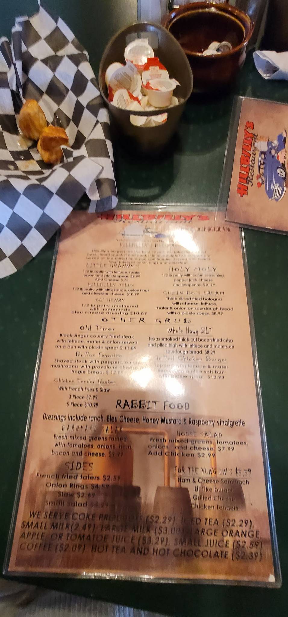 Menu at Hillbilly's Restaurant, Pigeon Forge, Wears Valley Rd