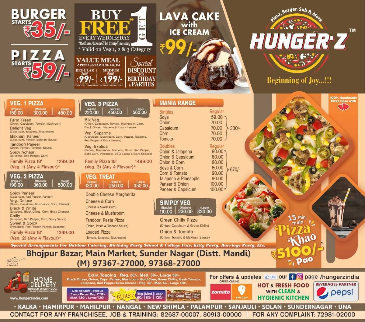 Menu at Hunger'z Sanjauli, Shimla, Mall Rd