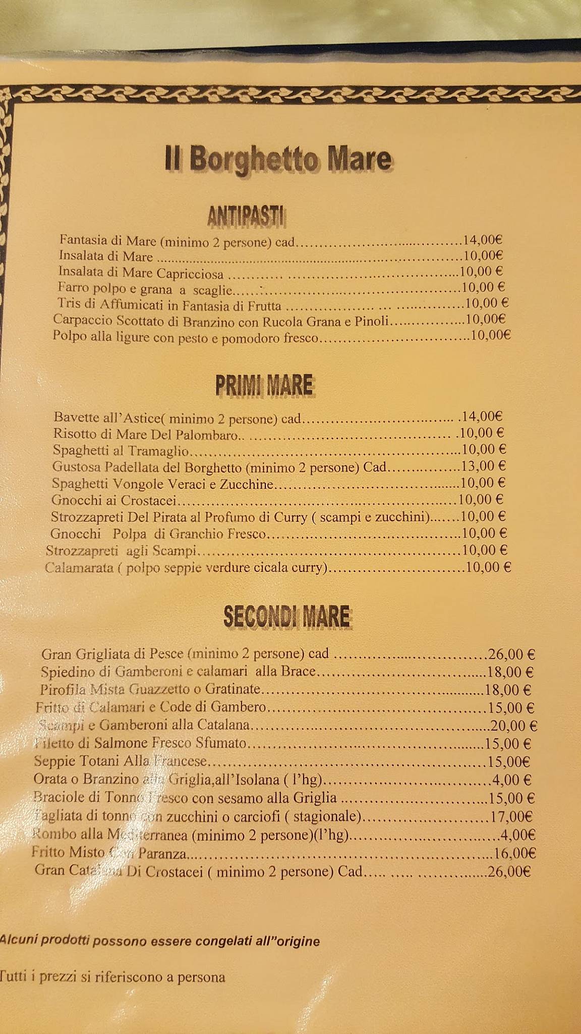 Menu da Il Borghetto del Castello ristorante, Lucca