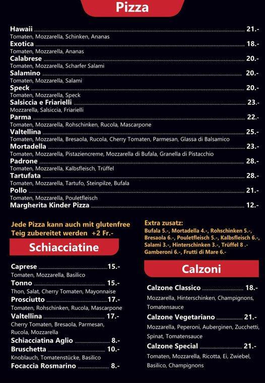 Menu da Il Gran Sasso, Villmergen