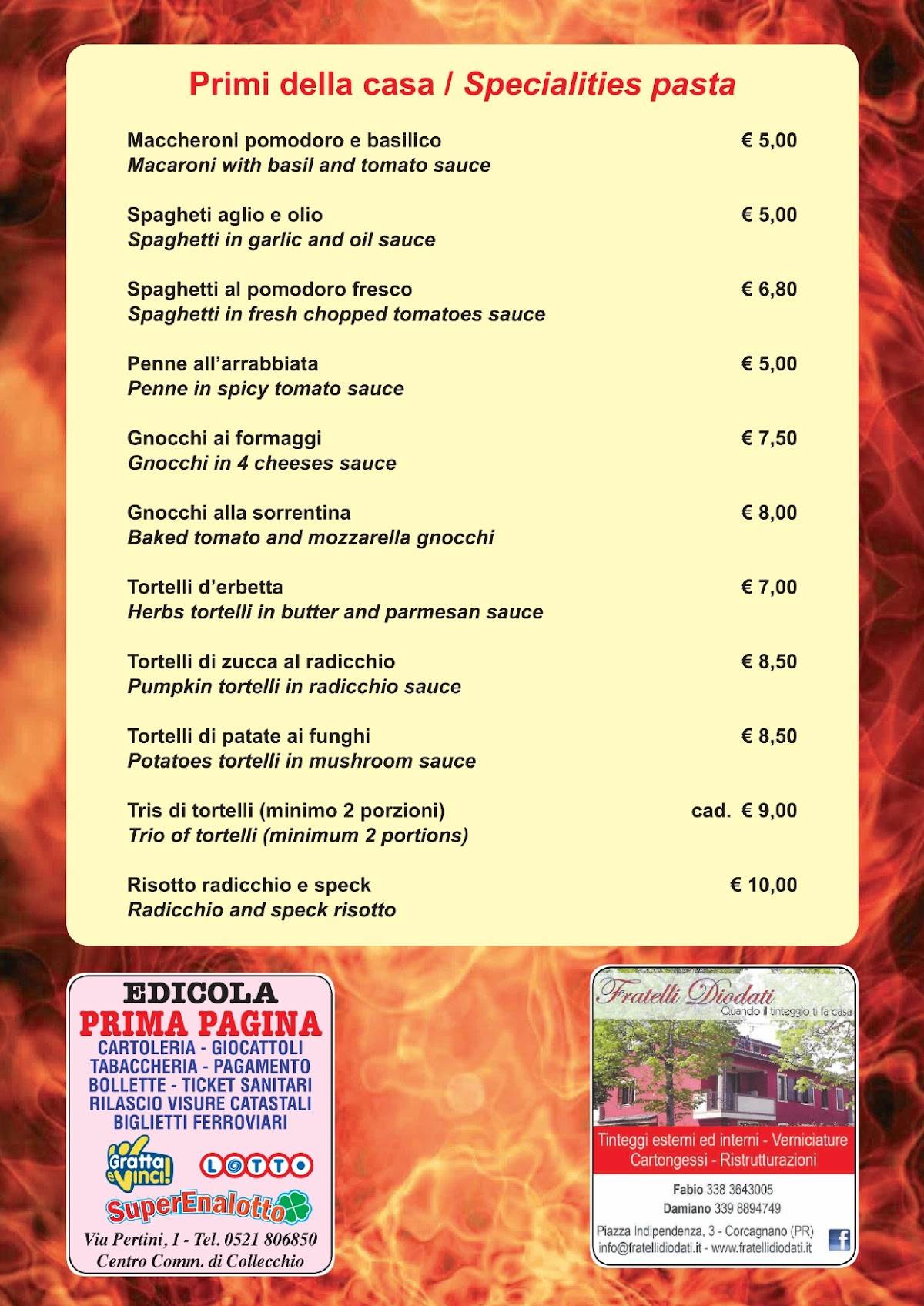 Menu da Il Melograno ristorante, Collecchio