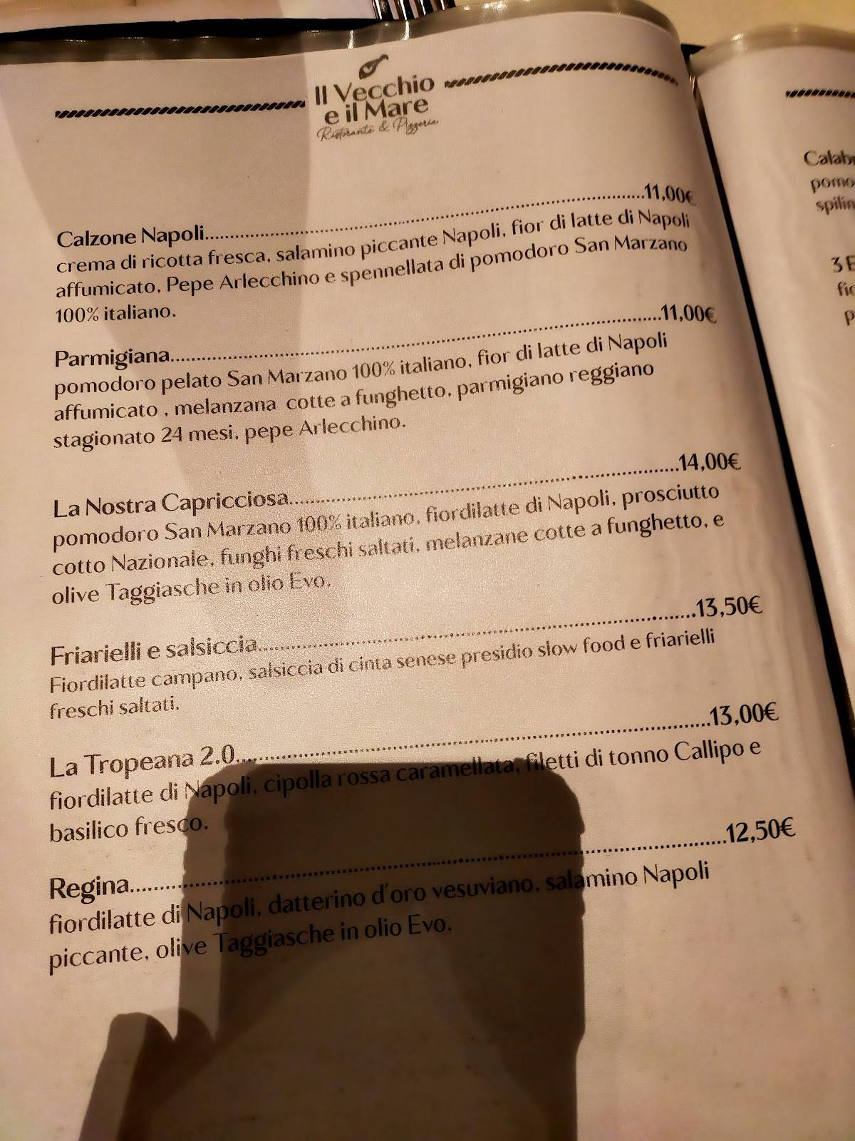 Menu da Il Vecchio e il Mare ristorante, Firenze, Via Vincenzo Gioberti