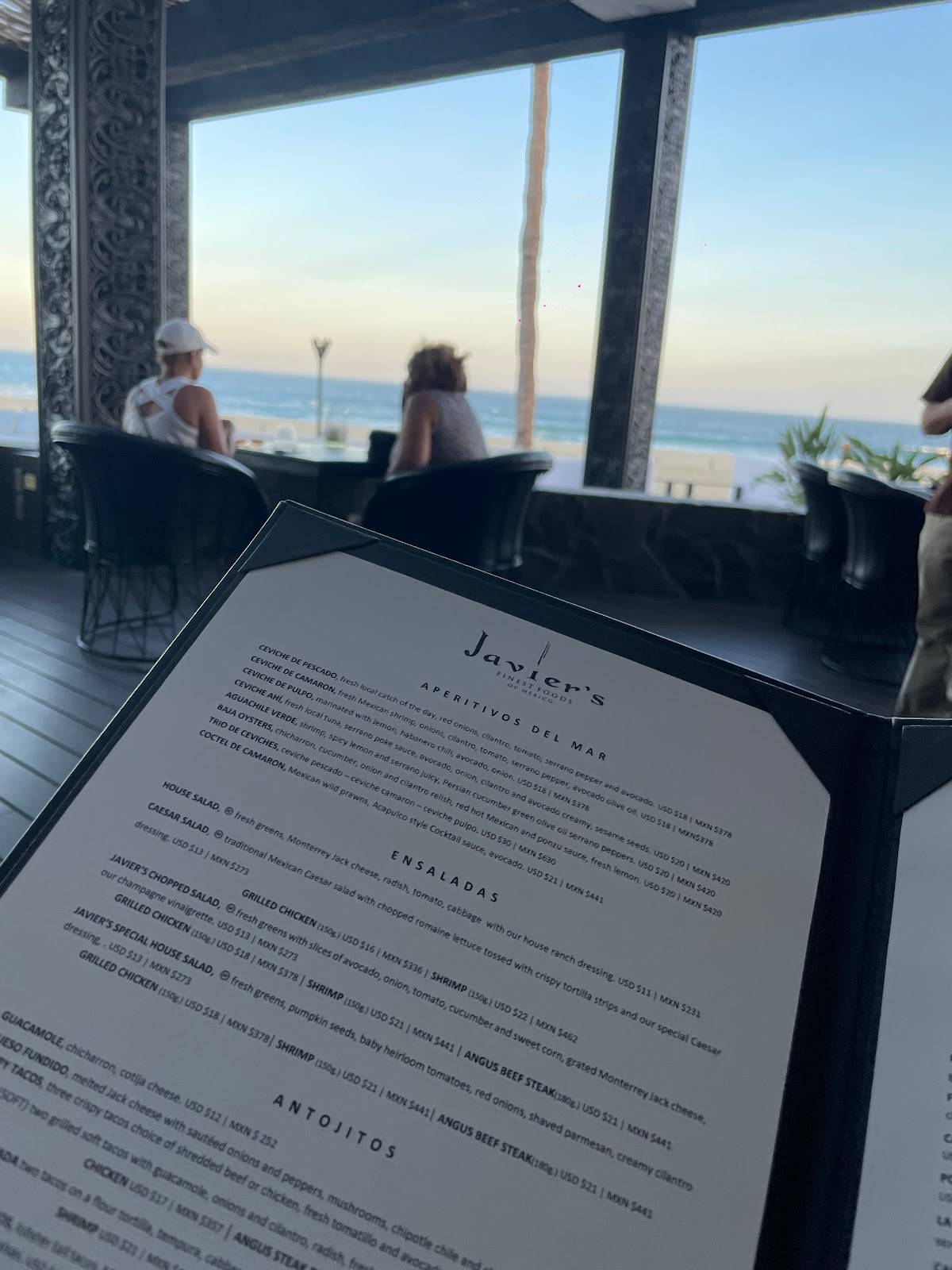 Menu at Javier's Restaurant at The Cabo Azul Resort, San José del Cabo ...