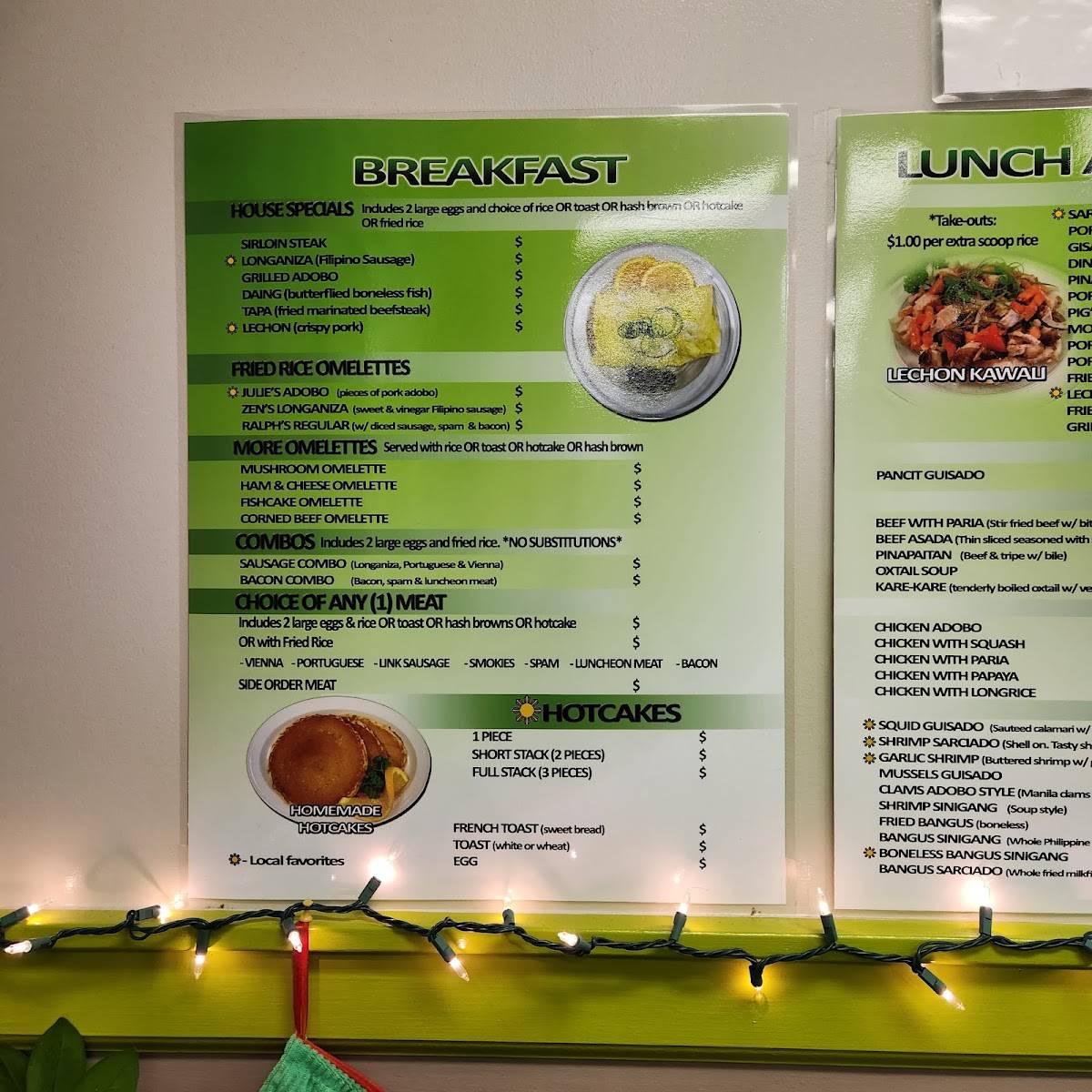 Menu at Julie'Z restaurant, Kapolei