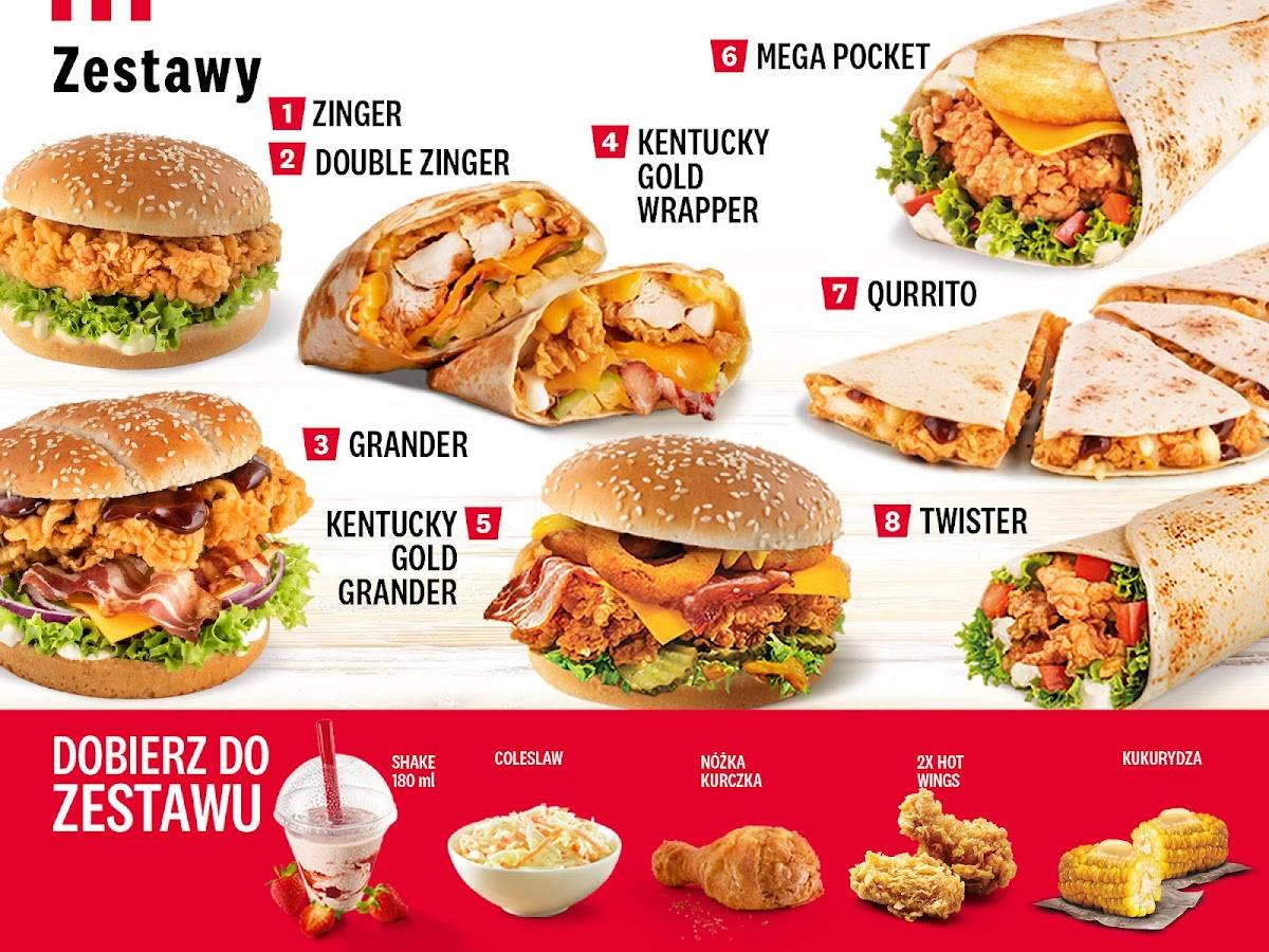 Carta del restaurante KFC Warszawa PKP Wschodni, Varsovia