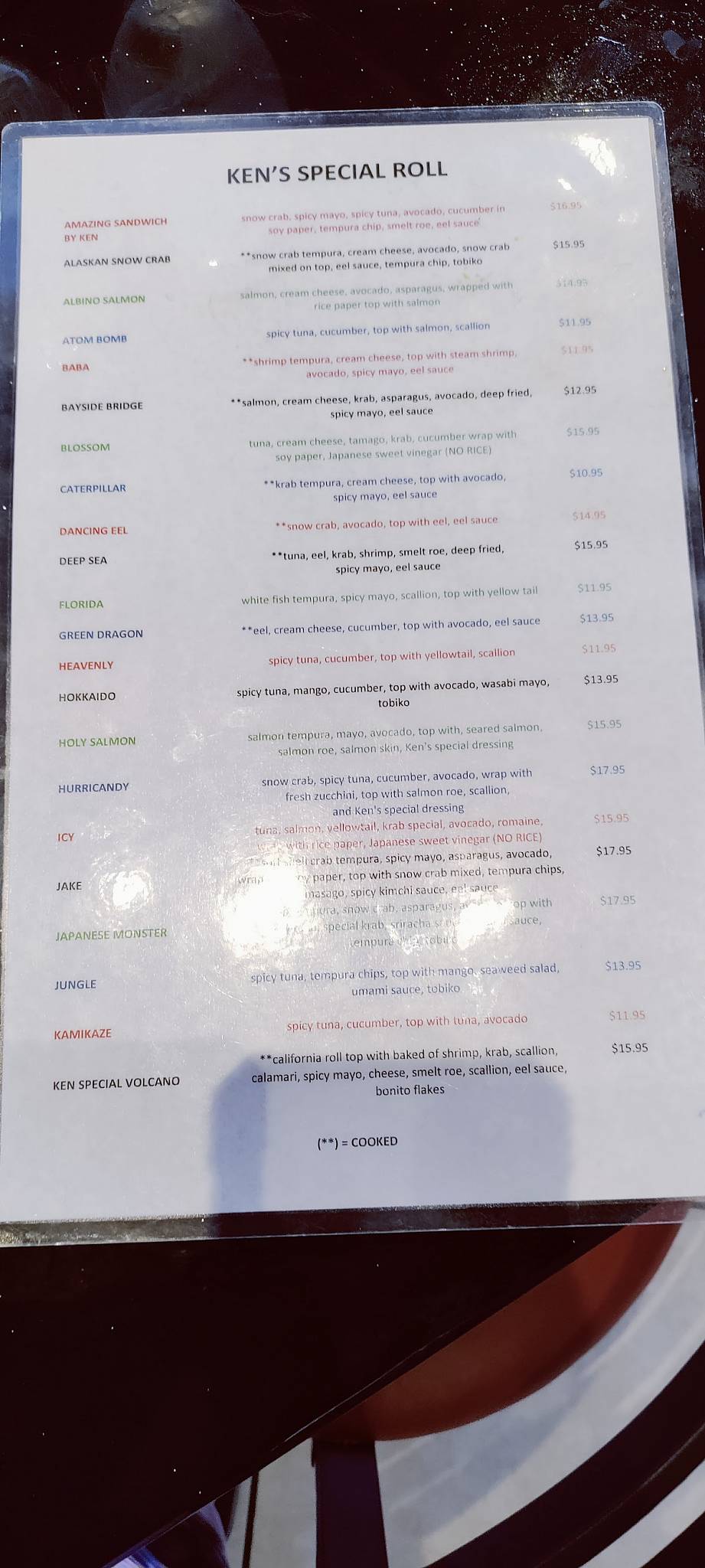 Menu at Ken Sushi & Asian Bistro restaurant, Clearwater, Gulf to Bay Blvd