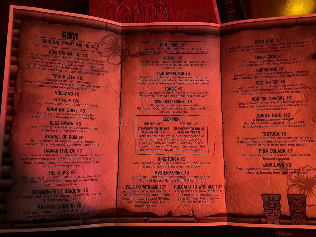 Menu at Kon Tiki Restaurant & Lounge, Tucson
