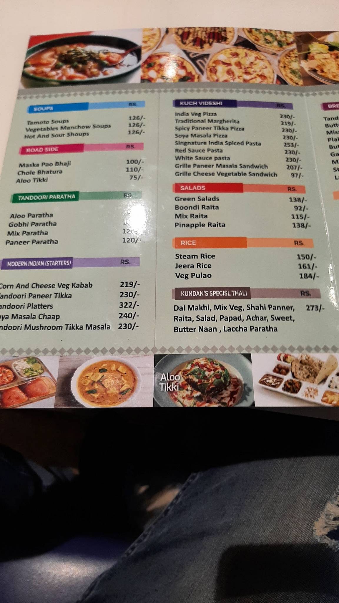 Menu at Kundan's, Moradabad