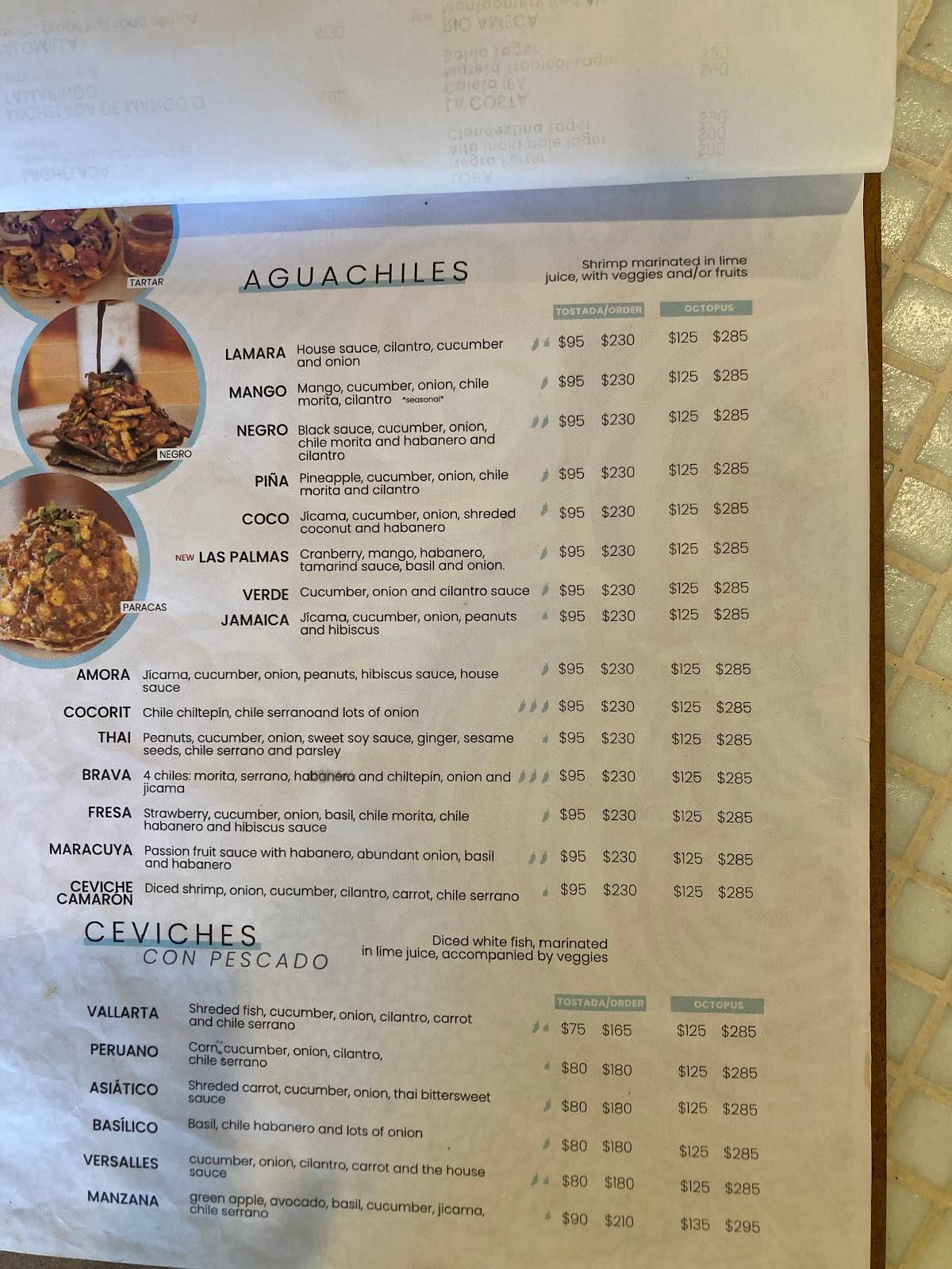 Menu at LAMARA restaurant, Puerto Vallarta, Hamburgo 108