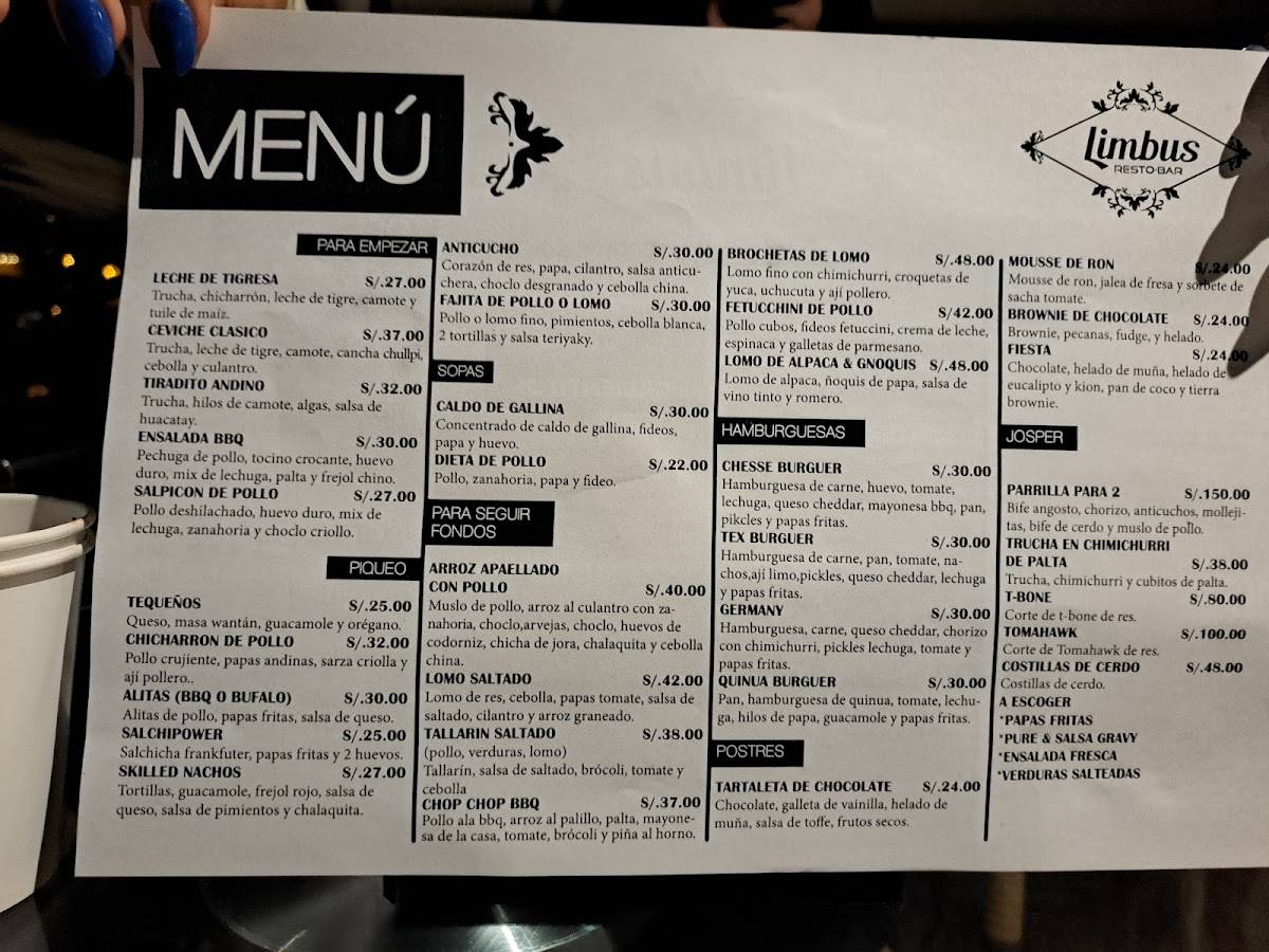 Carta de Limbus Restobar, Cusco