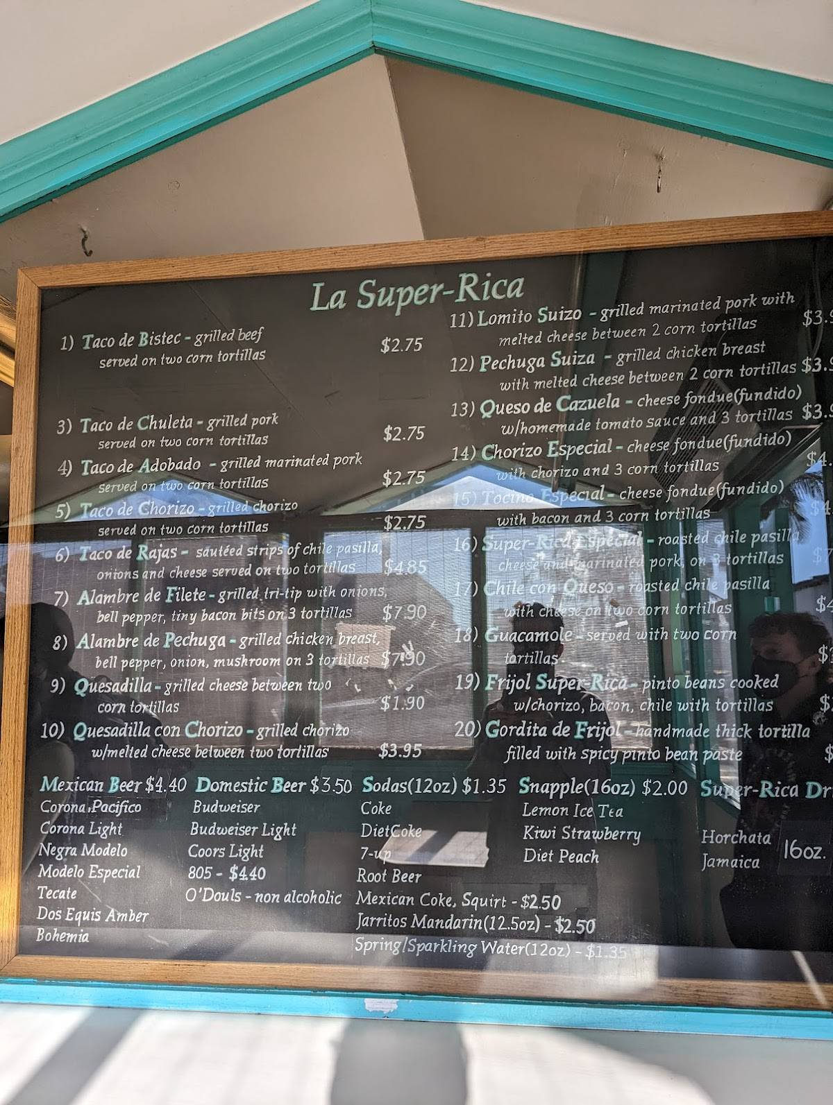 Menu at La Super-Rica Taqueria restaurant, Santa Barbara