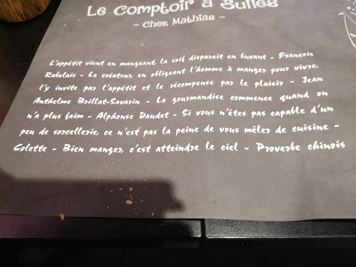 Menu au Le comptoir à Bulles restaurant, Sacy, 6 Pl. Saint-Avertin