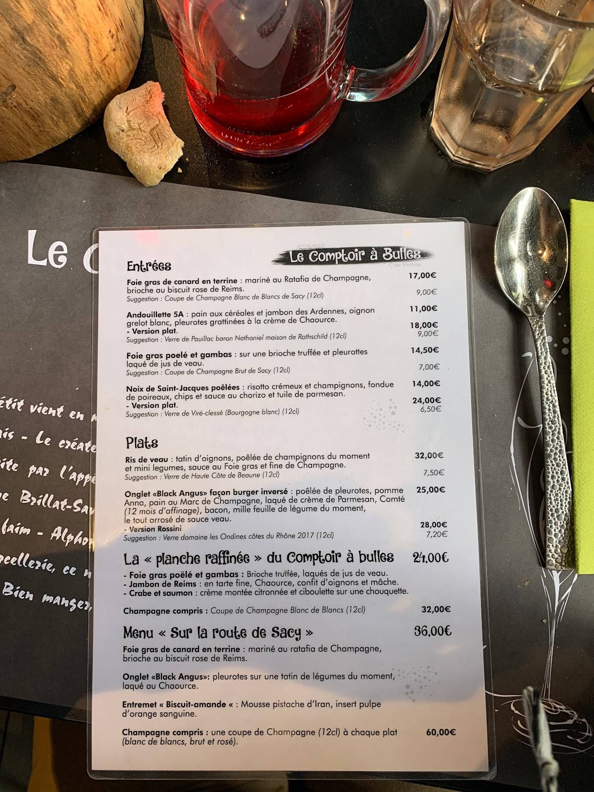 Menu au Le comptoir à Bulles restaurant, Sacy, 6 Pl. Saint-Avertin