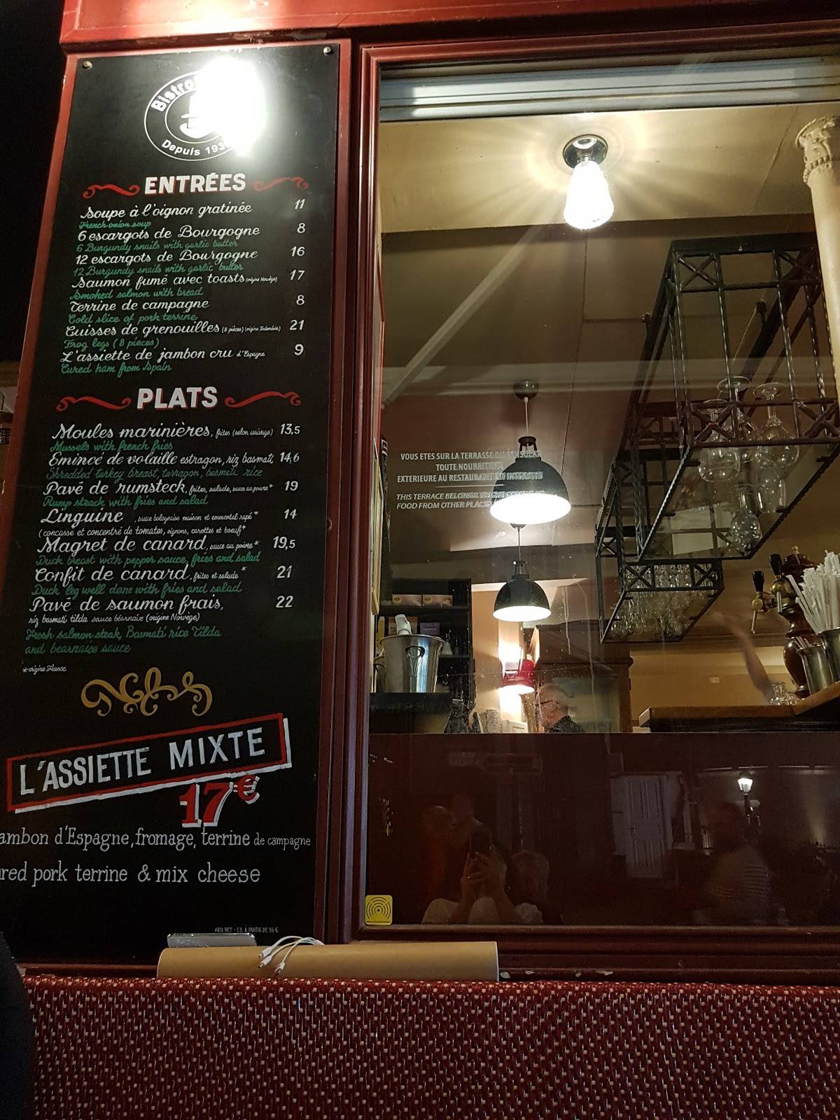Menu at Le Consulat restaurant, Paris, 18 Rue Norvins