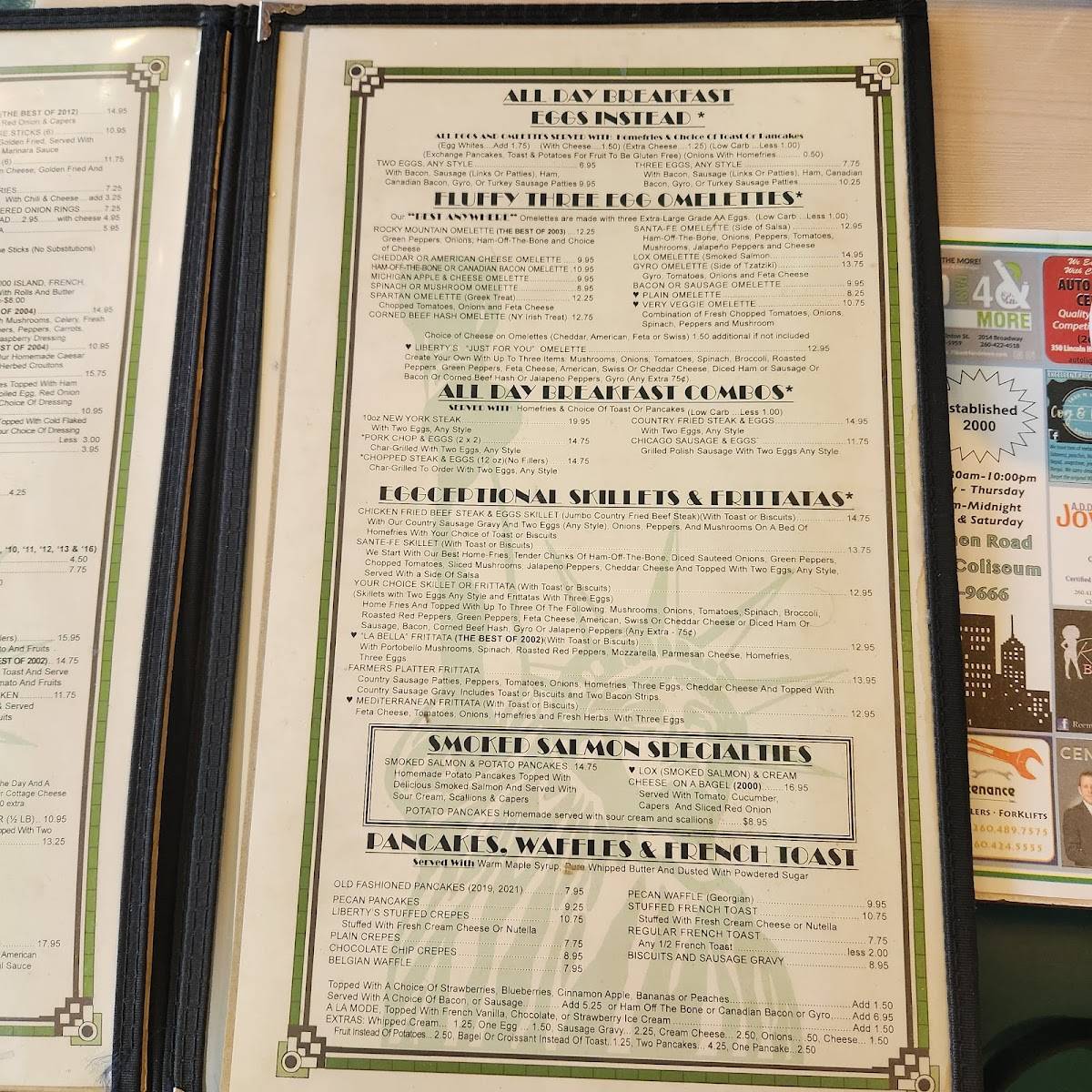 Menu at Liberty Diner restaurant, Fort Wayne, Goshen Rd