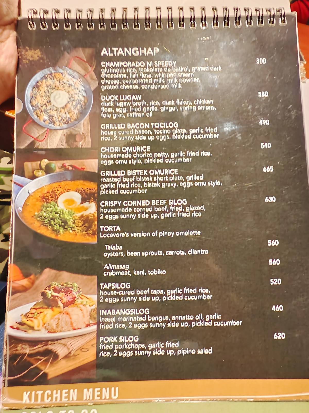 Menu at Locavore Eastwood restaurant, Quezon City