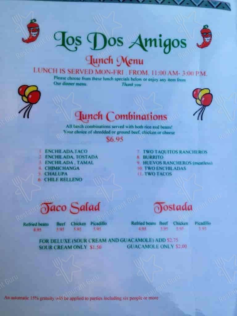 Menu at Los Dos Amigos Fiesta restaurant, Roseburg, NE Stephens St