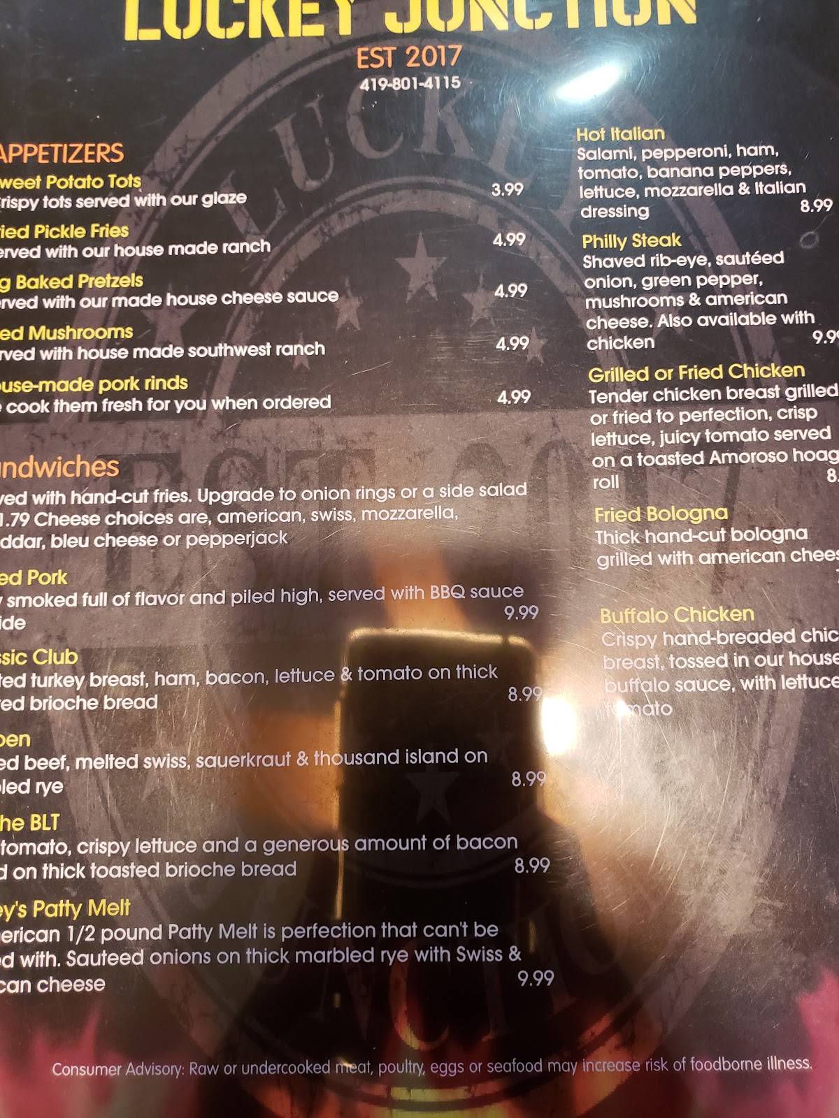Menu at Luckey Junction restaurant, Luckey