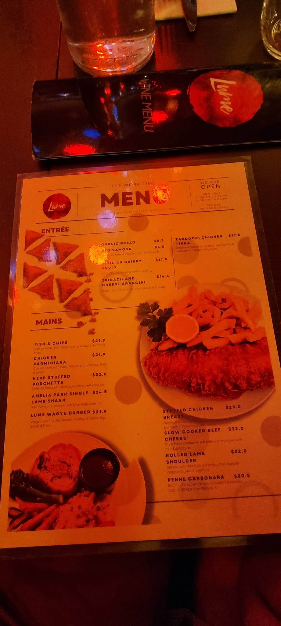 Menu at Lume Bar and Bistro, Northam