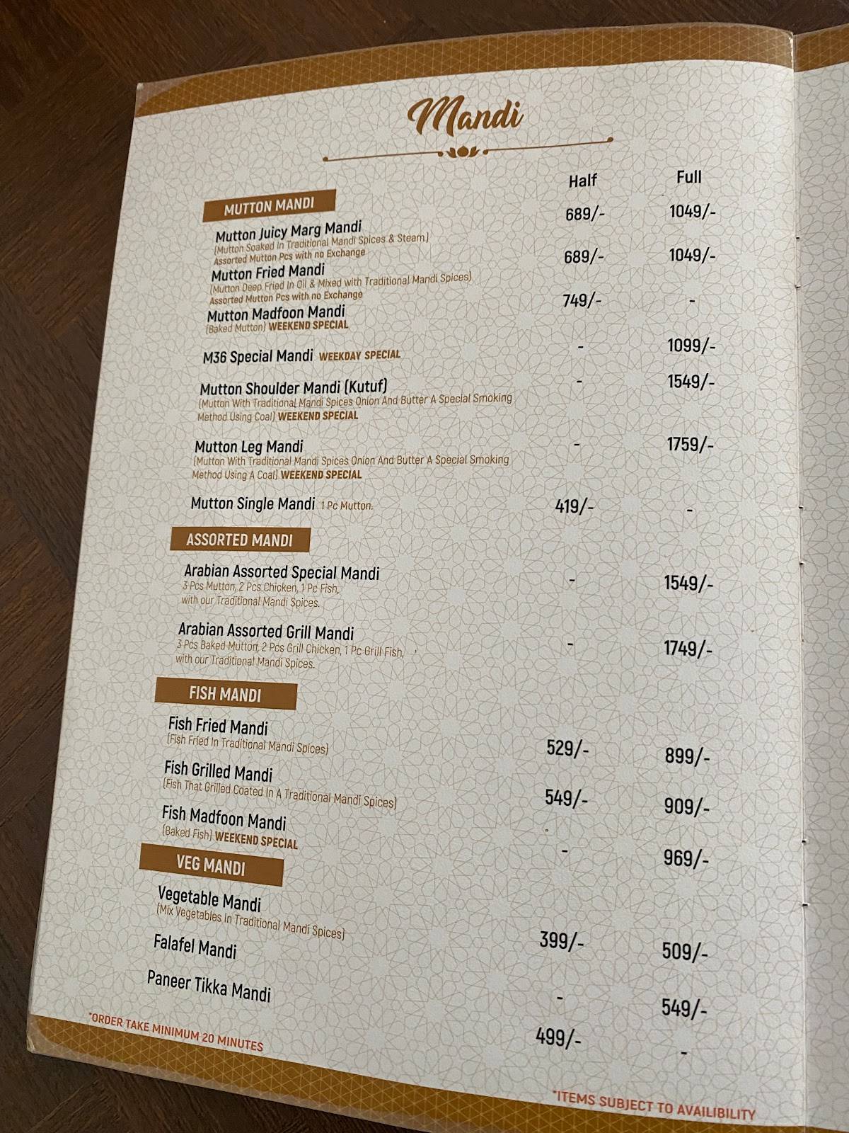 Menu at MANDI @ 36 Arabian kitchen, Hyderabad, 1st Floor