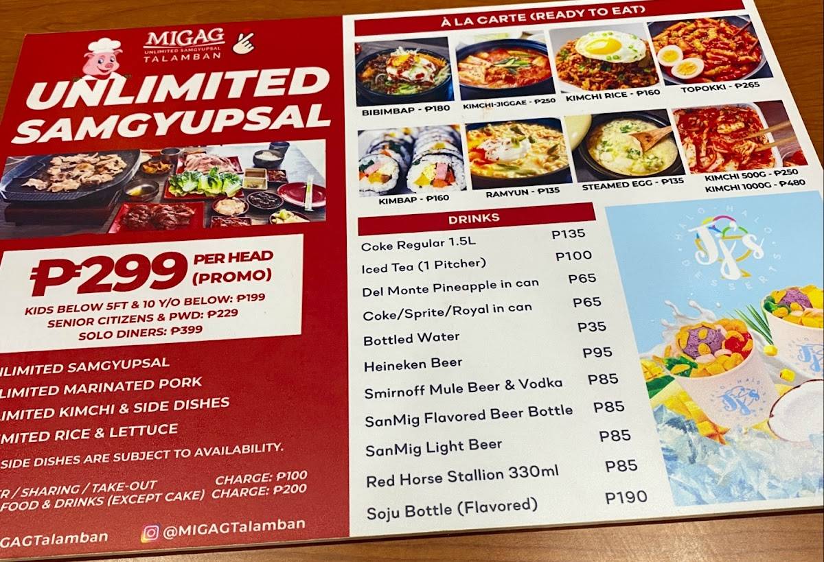 Menu at MIGAG Talamban - Unlimited Samgyupsal restaurant, Cebu City