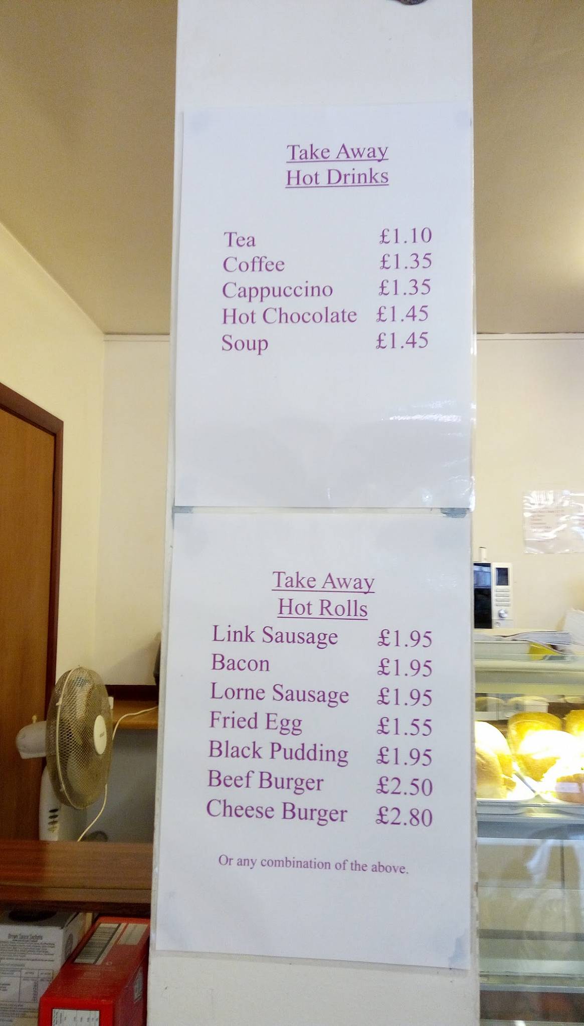 Menu at MacKenzie's Bakery, Portree
