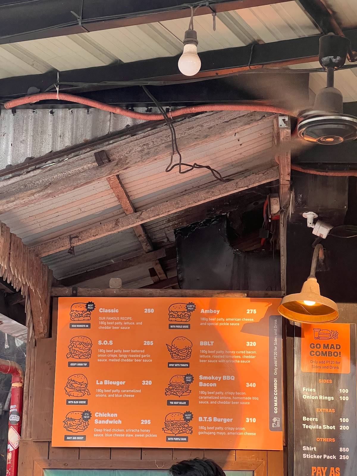 Menu at Mad Monkeys Burger Lab restaurant, San Juan, M84C+HG2