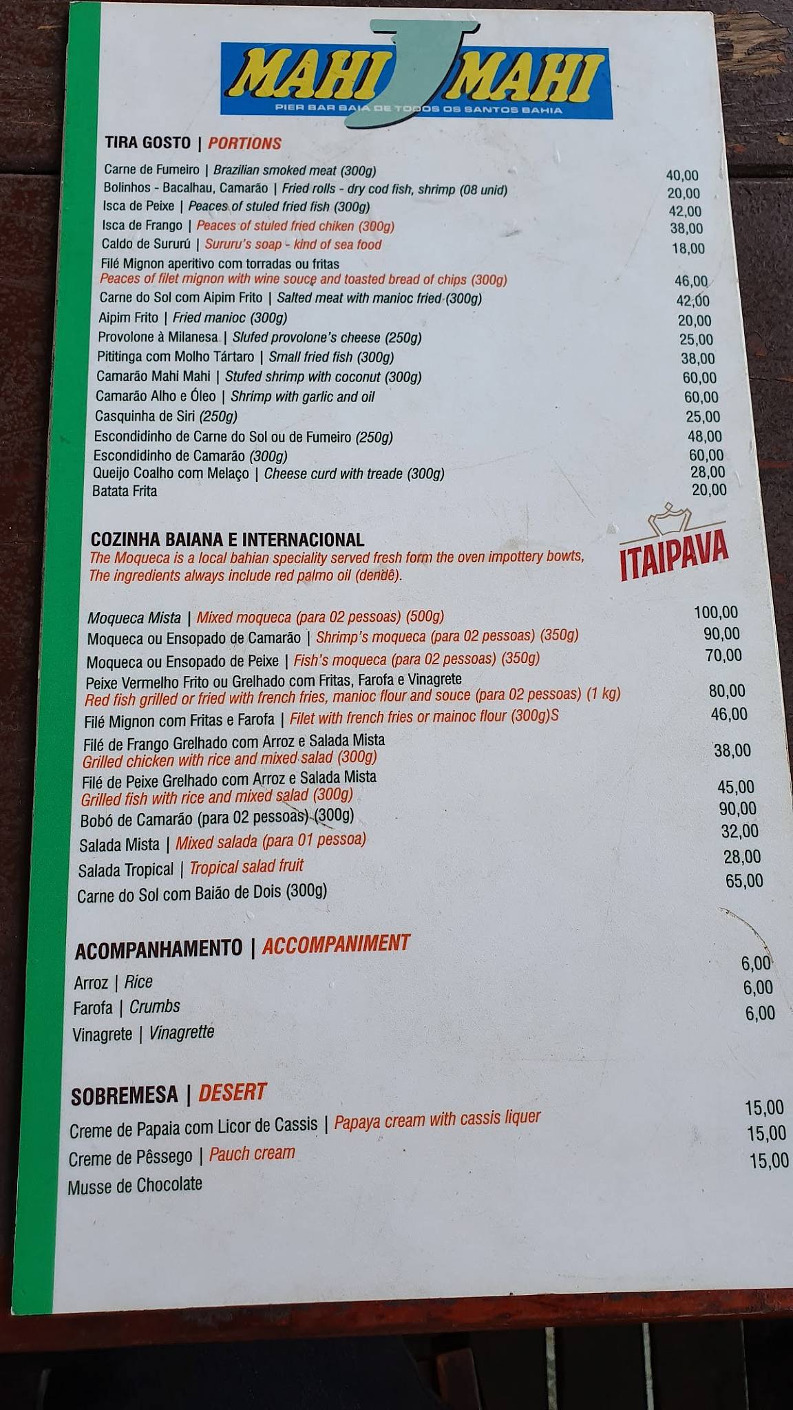 Menu em Mahi Mahi Bar e Restaurante, Salvador