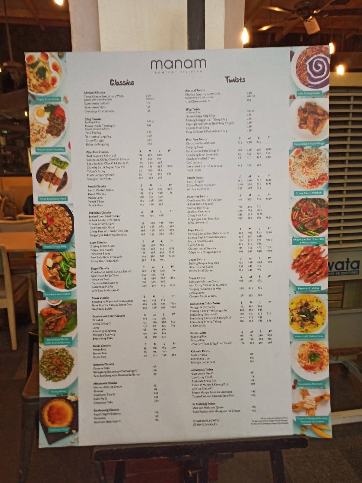 Menu at Manam Greenbelt restaurant, Makati, G/F Greenbelt 2