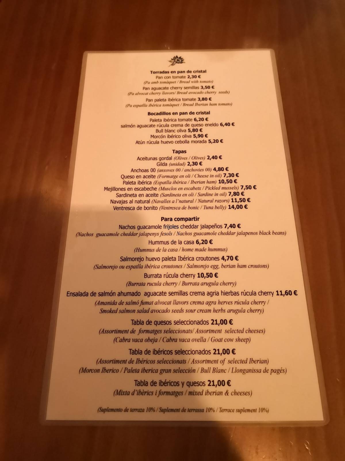 Menu at Maska GastroPub, Barcelona