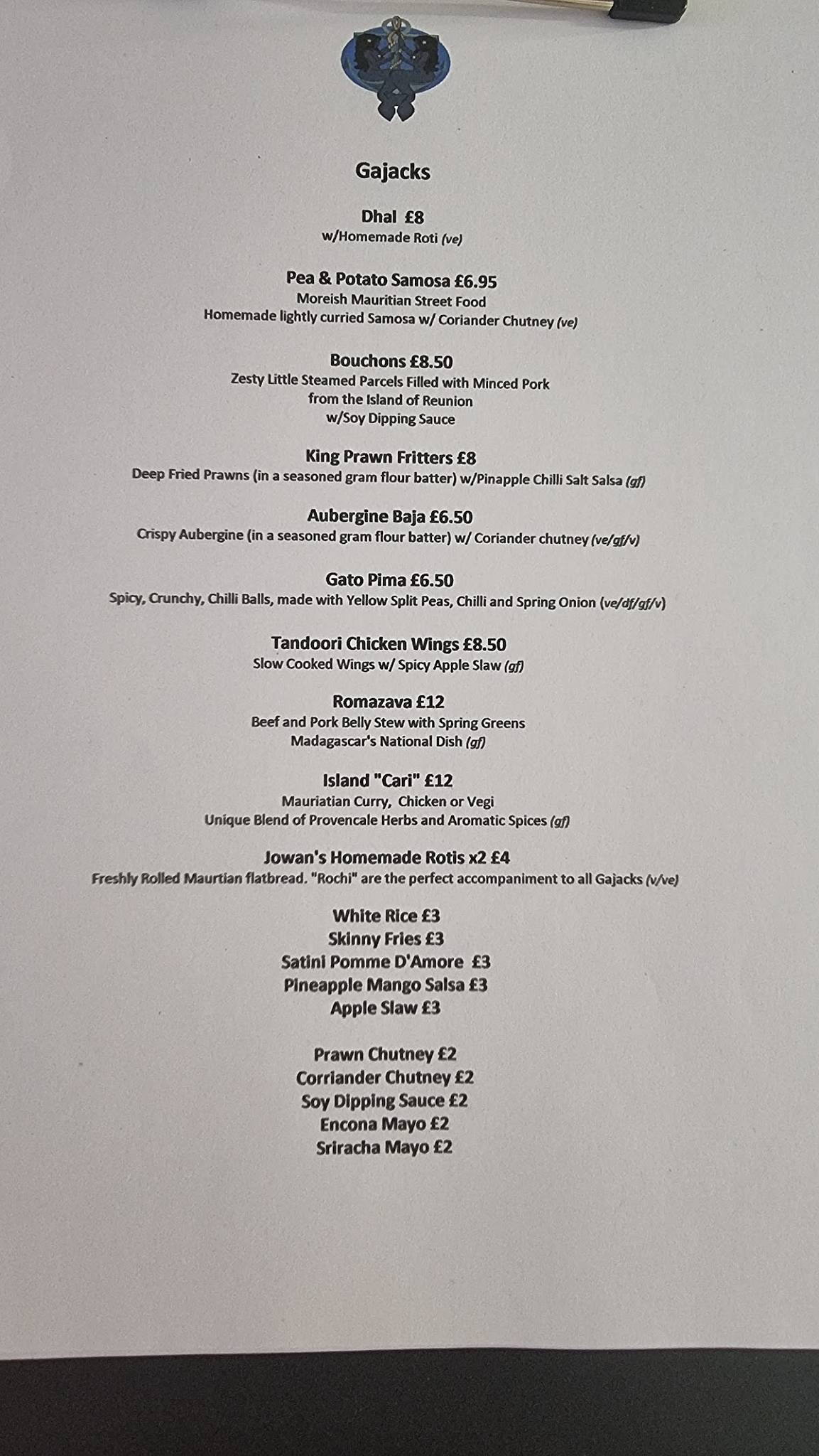 Menu at Mermaid Alley restaurant, Penzance