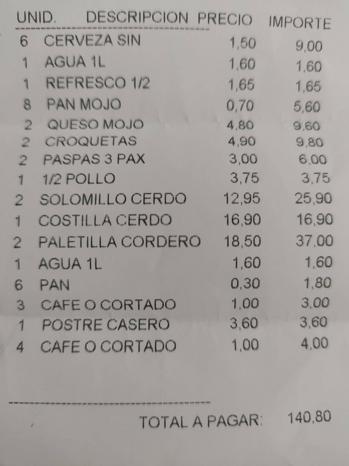 Carta del restaurante Mesón Era Las Mozas, Valle del San Lorenzo