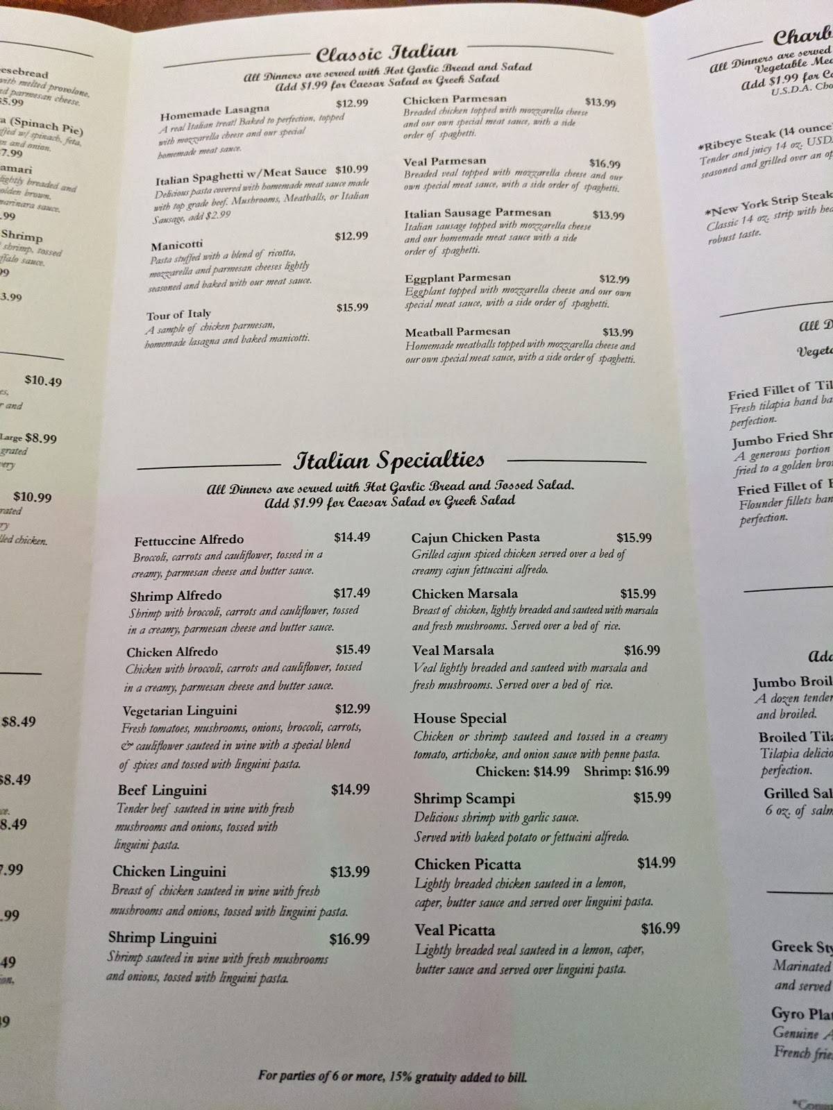 Menu at Milano's Italian Grille restaurant, Valley