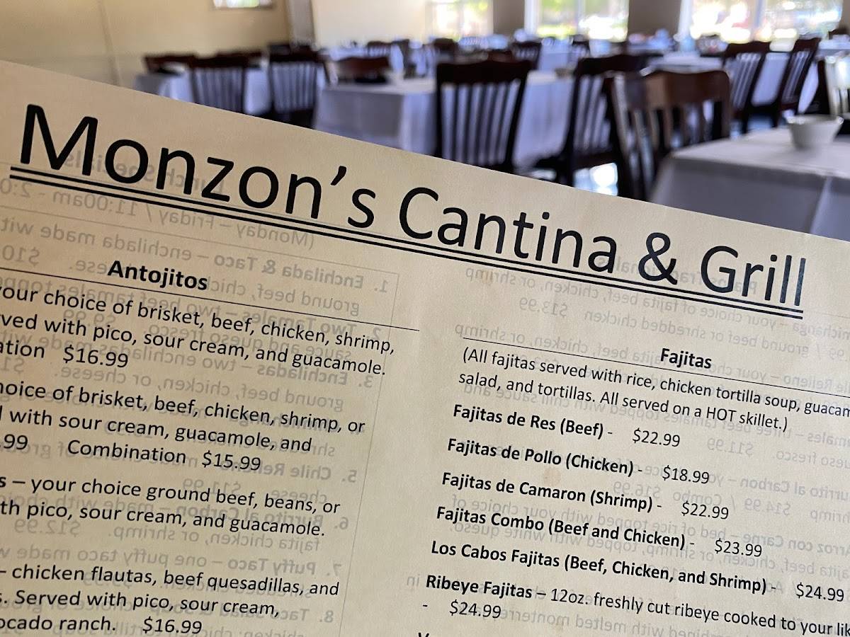 Menu at Monzon's Cantina & Grille restaurant, Bossier City, Stockwell ...