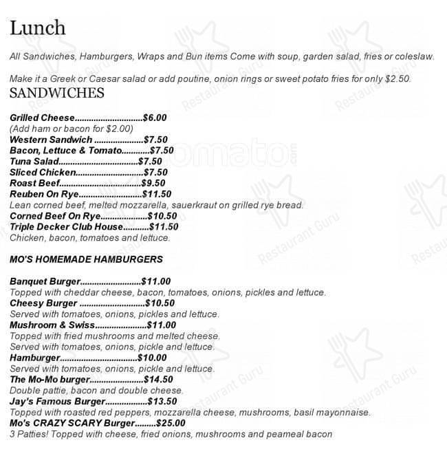 Menu at Mo's Family Restaurant, Oakville