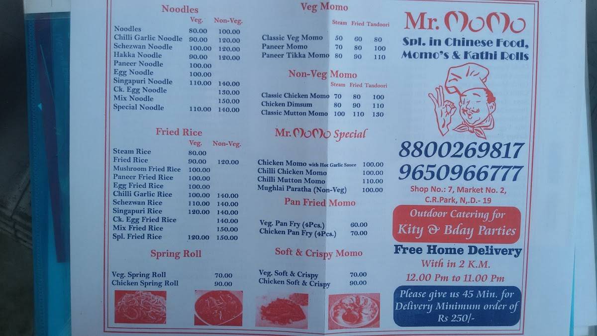 Menu at Mr.MoMo Express, New Delhi, Shop no-13 Market No 2