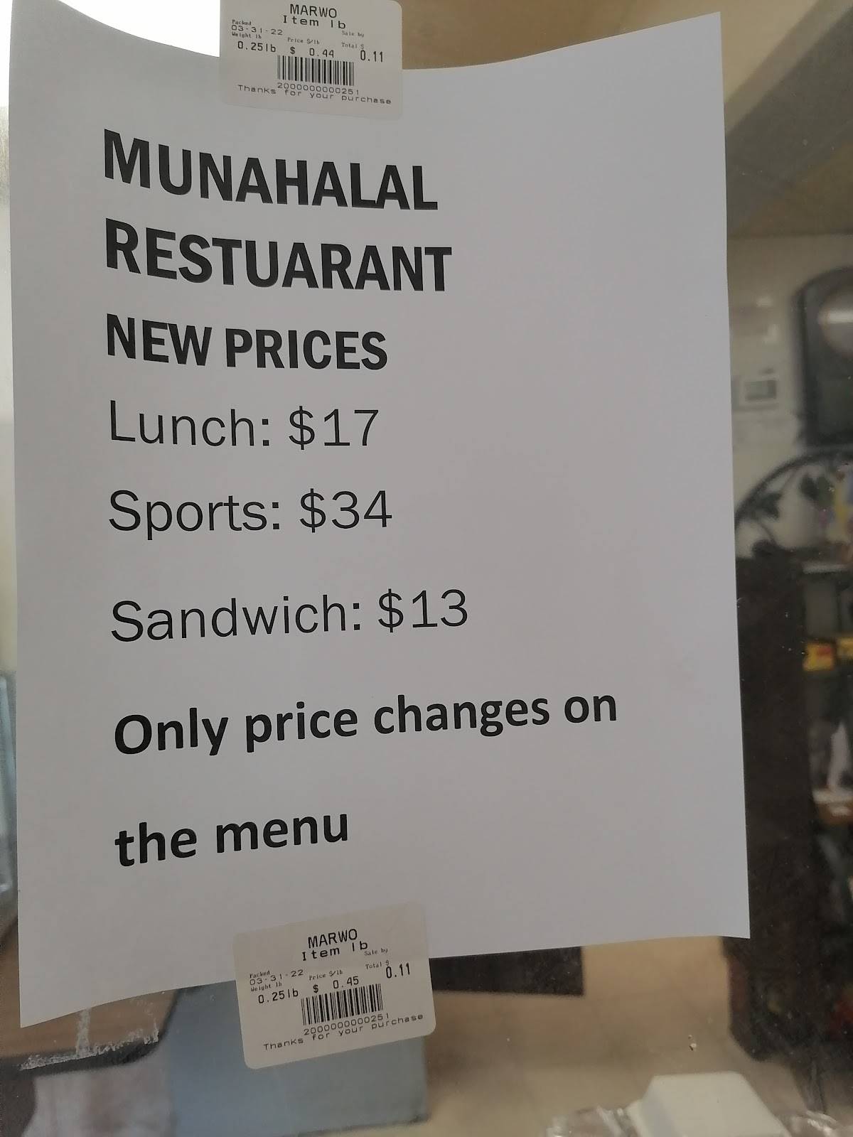 Menu at Muna Halal restaurant, Rochester