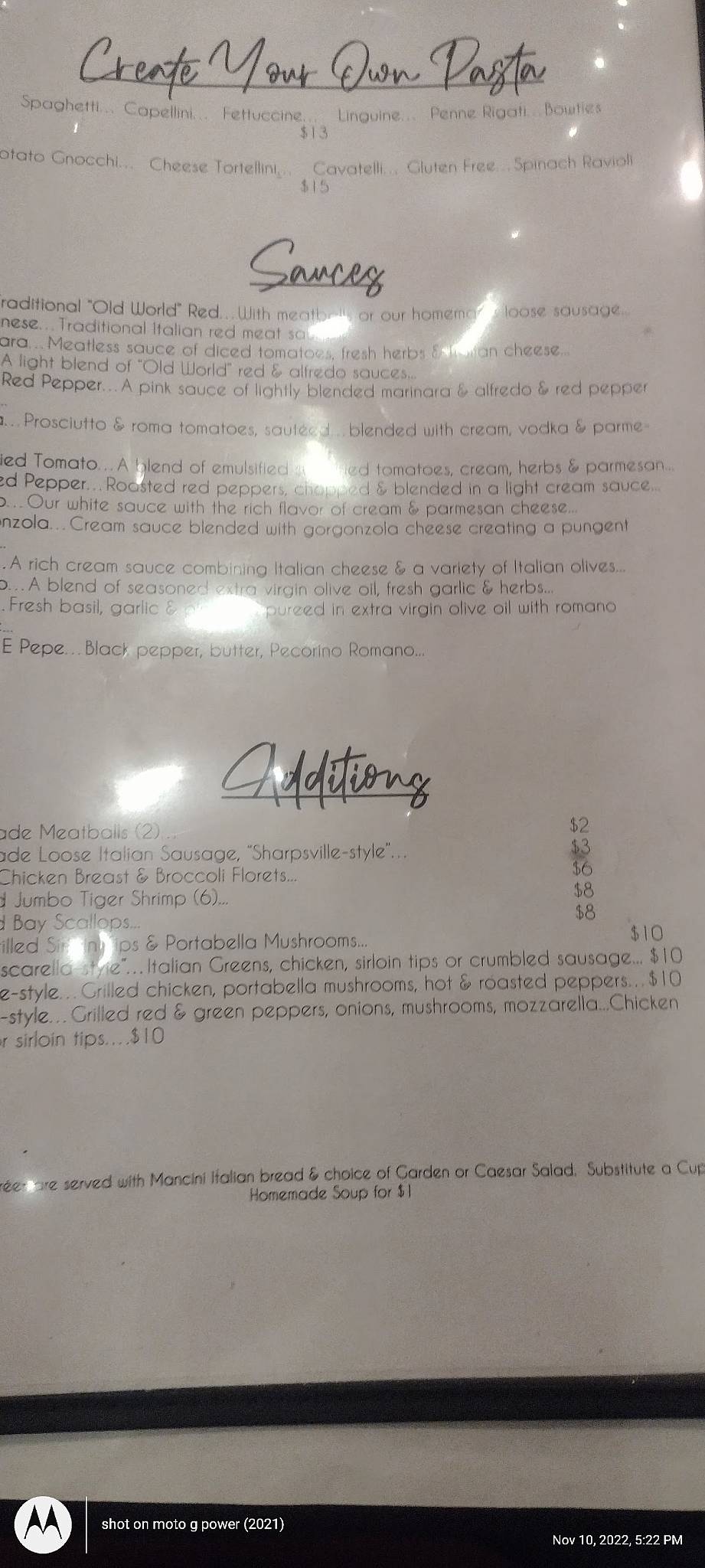 Menu at Muscarella's Cafe Italia, Sharpsville