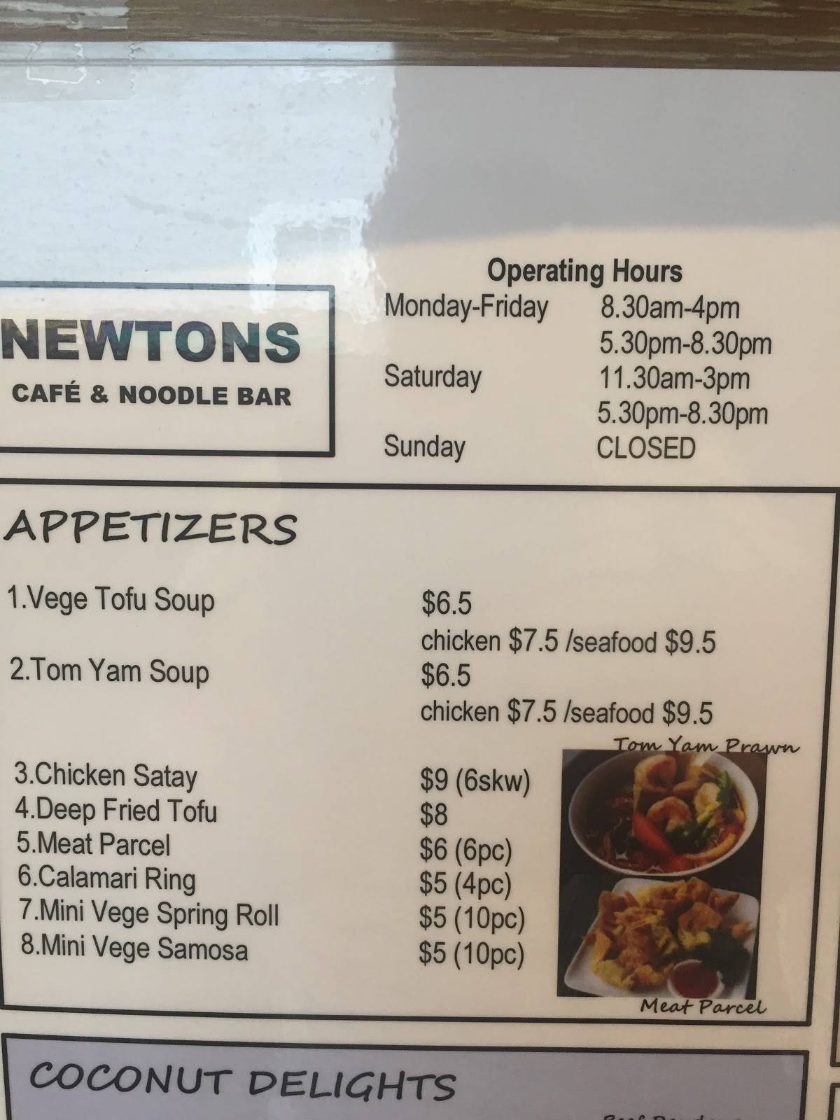 Menu at Newton Cafe & Noodle Bar, Auckland