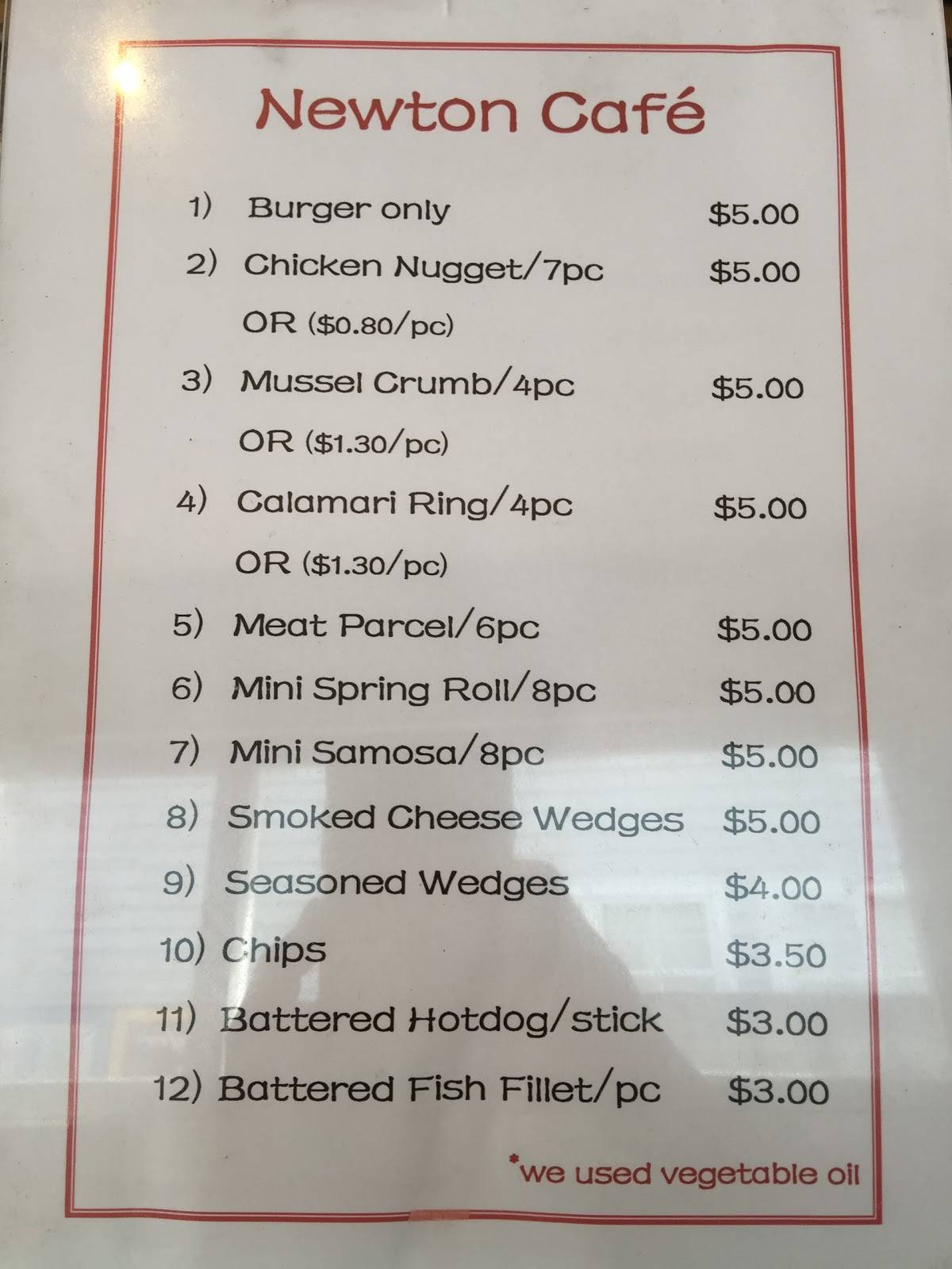Menu at Newton Cafe & Noodle Bar, Auckland