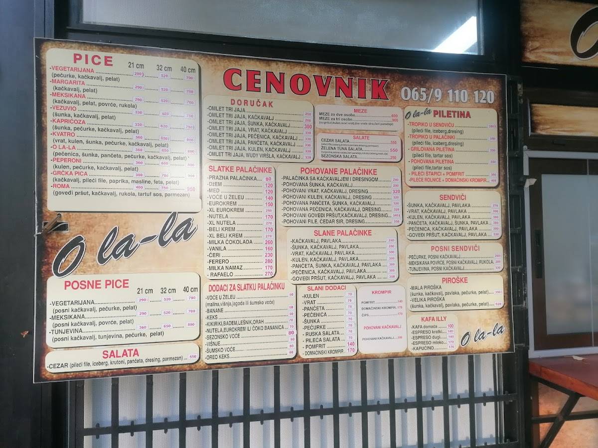 Speisekarte von O la la - Labudovo brdo restaurant, Belgrad