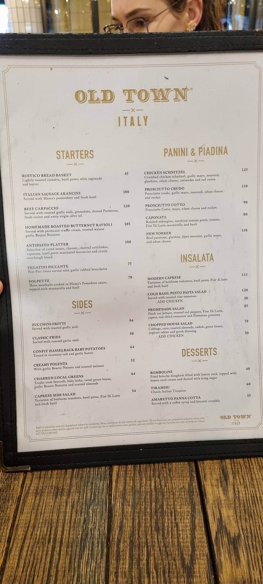 Menu at Old Town Italy Melrose Arch restaurant, Johannesburg