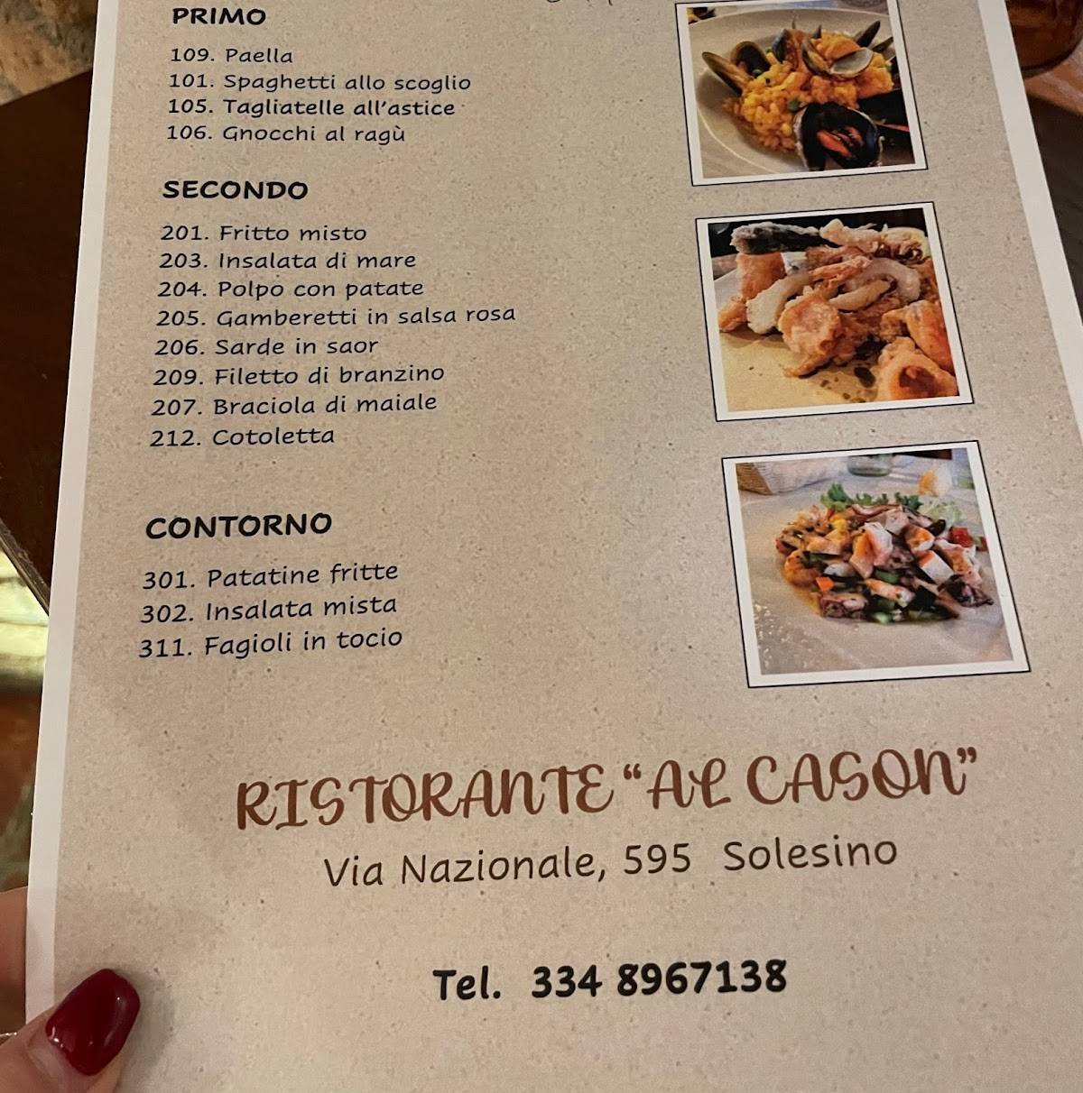 Menu da Osteria Al Cason ristorante, Solesino